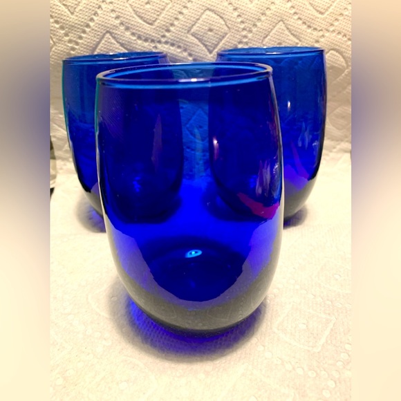 Dining | 3 Cobalt Blue Hand Blown Heavy Glass | Poshmark